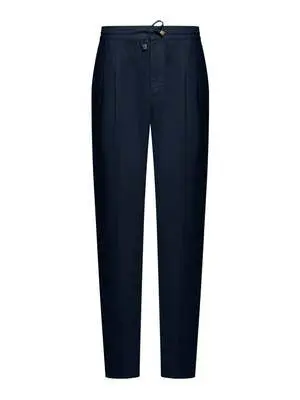 Brunello Cucinelli Navy Linen Trousers - Blue