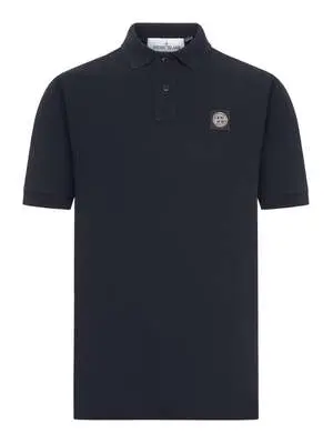 Stone Island Navy Cotton Polo Shirt With Logo Patch - Blue