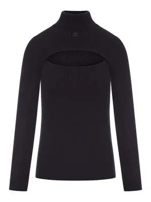 COURREGES Ribbed Sweater With Cut-out Detail - Black