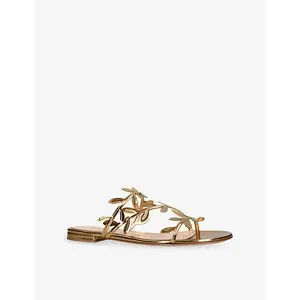 GIANVITO ROSSI Flavia Flat Leather Sandals With Floral Embellishment