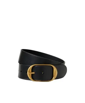 NILI LOTAN Oval Buckle Wide Leather Belt - Black