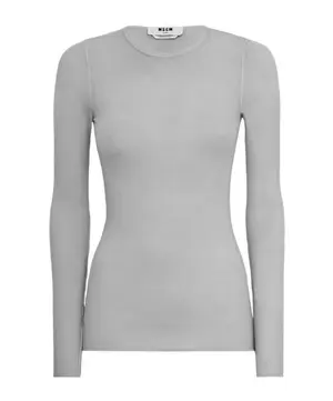 MSGM Ribbed Stretch Long Sleeve T-shirt - Gray