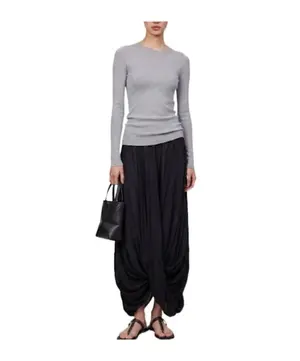 MSGM Ribbed Stretch Long Sleeve T-shirt - Gray