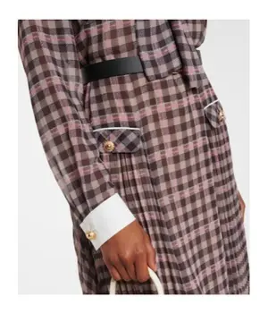 SELF-PORTRAIT Plaid Midi Shirt Dress With Bow Detail