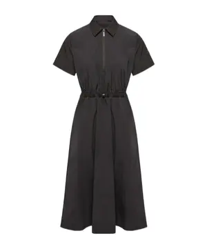 Moncler Pleated Midi Shirt Dress With Drawstring Waist - Black