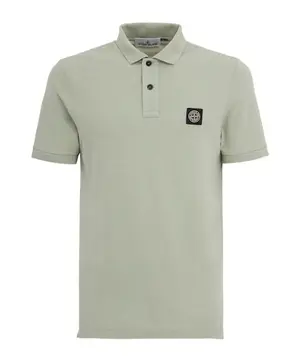 Stone Island Logo Patch Cotton Polo Shirt - Gray