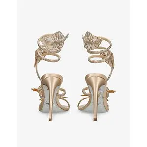 Rene Caovilla Jewel Leaf Embellished Satin Stiletto Sandals