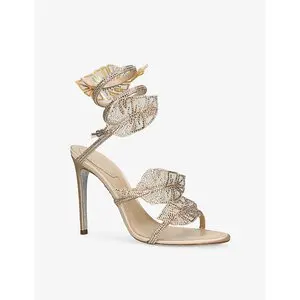Rene Caovilla Jewel Leaf Embellished Satin Stiletto Sandals