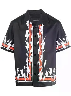 Neil Barrett Thunderbolt-print Cotton Bowling Shirt