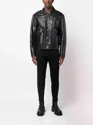 Dsquared2 Leather Bomber Jacket - Black