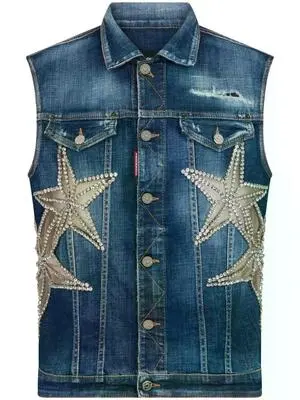 Dsquared2 Embellished Denim Vest - Blue