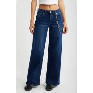 YMI Joey Cross Chain Baggy Wide Leg Jeans - Dark Blue