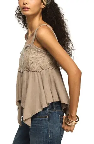 Lucky Brand Eyelet Yoke Handkerchief Hem Tank