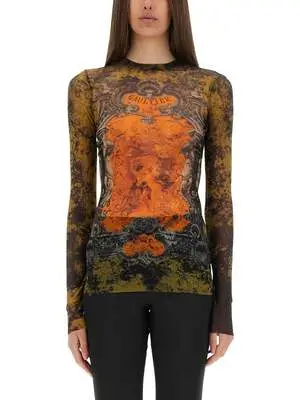 JEAN PAUL GAULTIER Medallion" Print Mesh Top - Multicolor