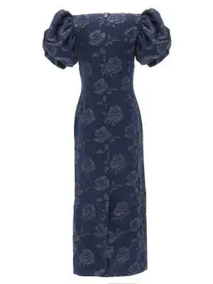 ROTATE BY BIRGER CHRISTENSEN Long Dress With Straps And Floral Jacquard - Blue