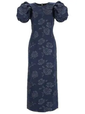 ROTATE BY BIRGER CHRISTENSEN ROTATE Long Dress With Straps And Floral Jacquard Blue