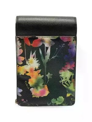 Furla Floral Print Leather Crossbody Bag - Black