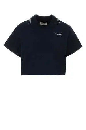 Miu Miu Navy Cotton Oversize Polo Shirt - Blue