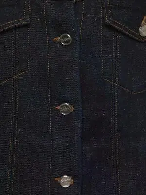 GANNI Fitted Denim Jacket With Contrast Check Collar