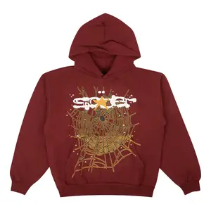 SP5DER Hoodie With Spider Web Graphic - Burgundy/white