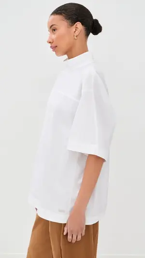 AMI Paris Stand Up Collar Buttoned Short Sleeves Top