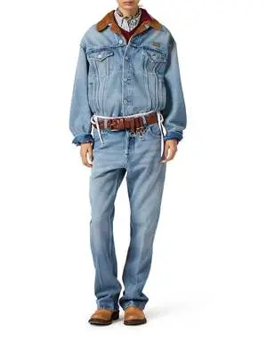 Miu Miu Blouson In Washed Denim And Suede