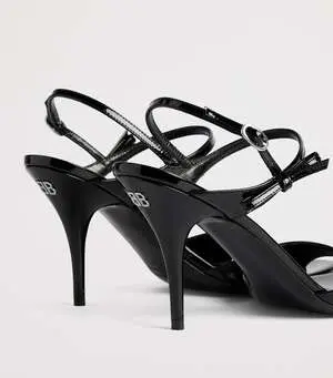 Balenciaga Patent Leather Avenue Bow Heeled Sandals - Black
