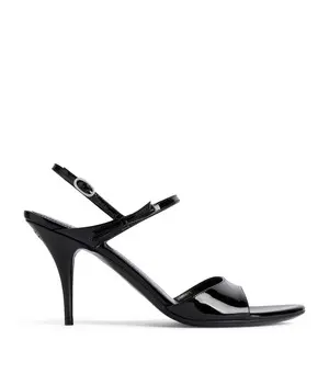 Balenciaga Patent Leather Avenue Bow Heeled Sandals - Black