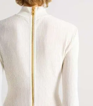 Balmain Rib-knit High Neck Maxi Dress