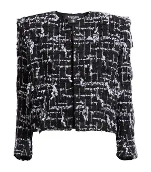Balmain Frayed Tweed Cropped Jacket