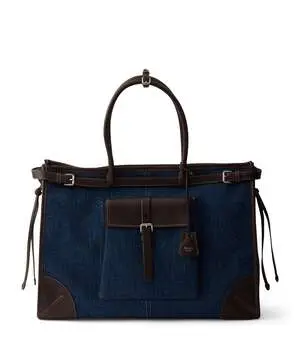 Prada Denim And Leather Bonnie Tote Bag - Blue