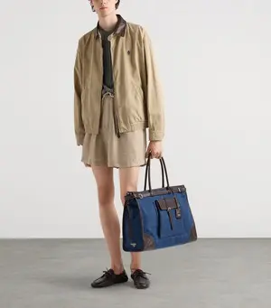 Prada Denim And Leather Bonnie Tote Bag - Blue