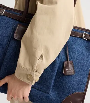 Prada Denim And Leather Bonnie Tote Bag - Blue