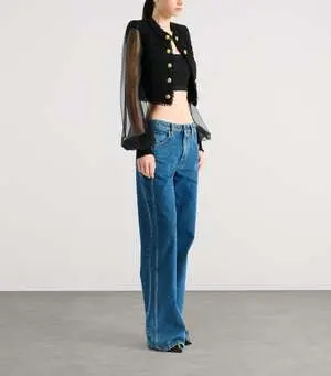 Balmain Tweed Muslin-sleeve Blouse