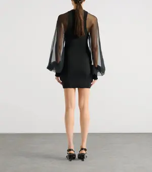 Balmain Jersey Zip Mini Dress With Sheer Balloon Sleeves