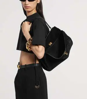 Balenciaga Medium Suede Rodeo Shoulder Bag - Black