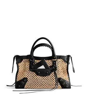 Balenciaga Small Raffia-lambskin Top Handle Bag - Ivory