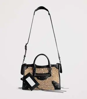 Balenciaga Small Raffia-lambskin Top Handle Bag - Ivory
