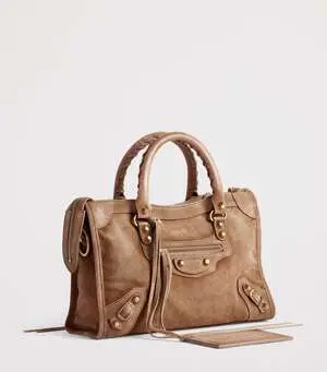Balenciaga Small Lambskin Le City Top Handle Bag - Brown