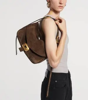 Balenciaga Suede Clicca Shoulder Bag - Brown