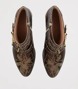 Chloé Studded Leather Western Ankle Boots - Green