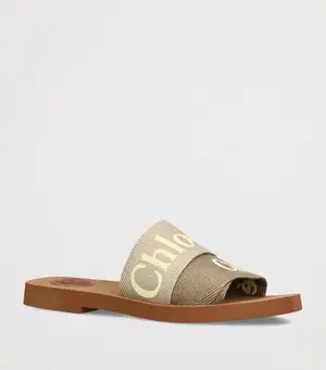 Chloé Canvas Jacquard Woody Flat Sandals - Beige
