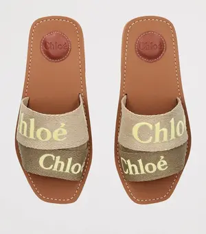 Chloé Canvas Jacquard Woody Flat Sandals - Beige