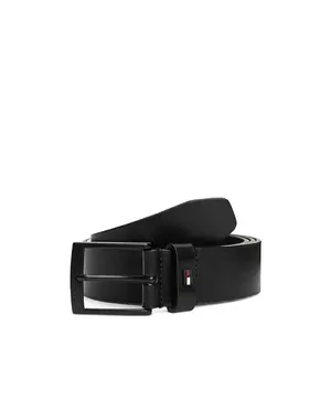 Tommy Hilfiger Enamel Flag Square Buckle Leather Belt - Black