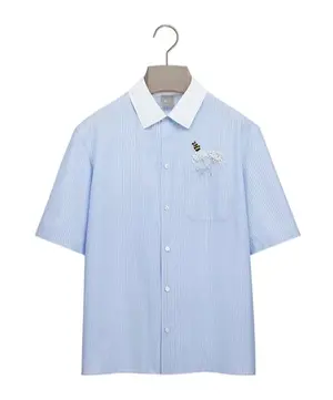 Dior Short-sleeved Shirt With Flower Bee Embroidery - Blue