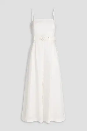 Zimmermann Cropped Belted Linen Wideleg Jumpsuit - White