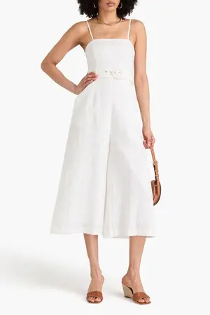 Zimmermann Cropped Belted Linen Wideleg Jumpsuit