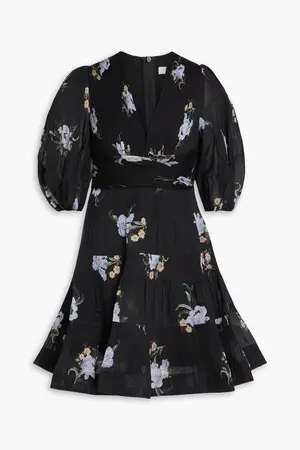 Zimmermann Floralprint Plisséorganza Mini Dress - Black