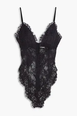 Zimmermann Velvet-trimmed Corded Lace Bodysuit - Black