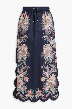 Zimmermann Paisleyprint Linen Midi Skirt